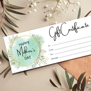 Mother's Day Gift Voucher, Mother's Day Gift Certificate, Mother's Day ...