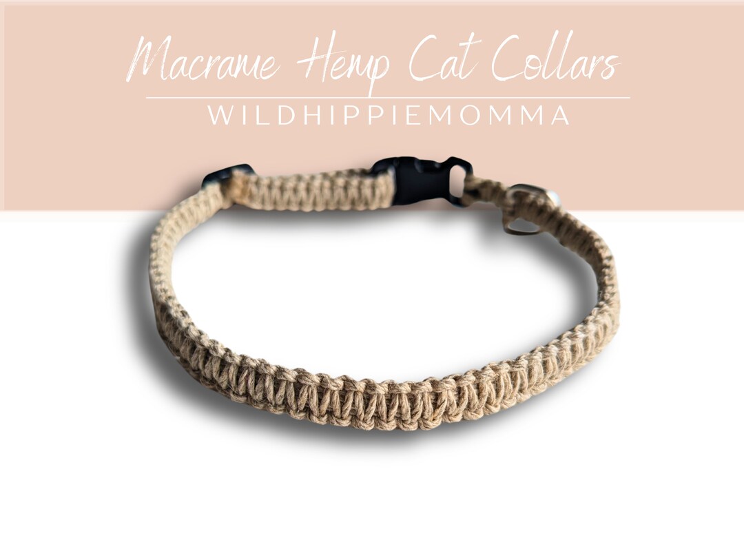 Natural Hemp Cat Collar - Adjustable Macrame Hemp Cat Kitten Collar - 3 ...