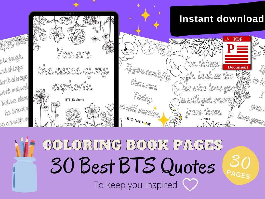 BTS Coloring Page, Bts Inspirational Quote, Bts Self Care Coloring Page ...