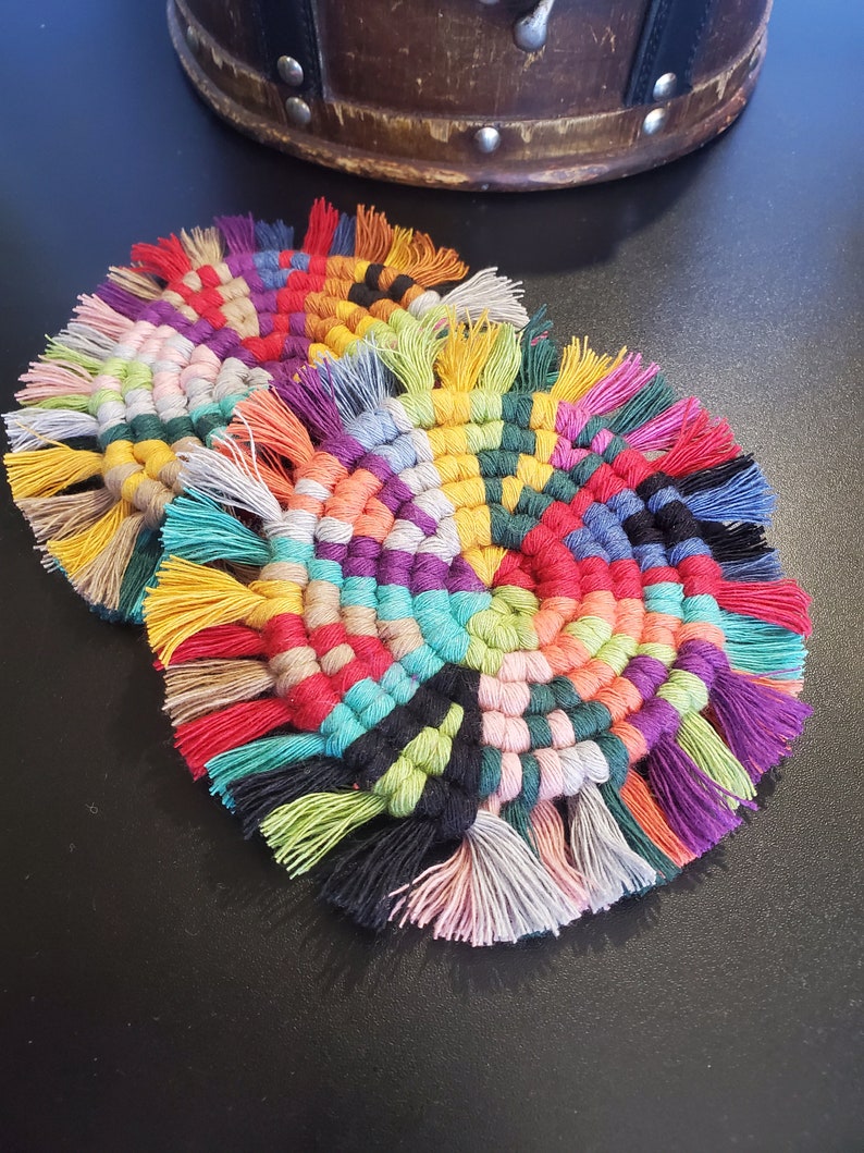 Boho Groovy Round Macrame Coasters, Kitchen Design, Table Decor ...