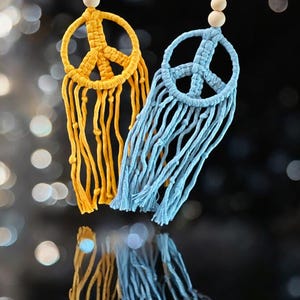 Boho Macrame Peace Sign, Diffuser, Rear View Mirror Charm, Van Life ...