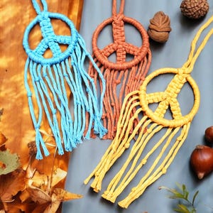 Boho Macrame Peace Sign, Diffuser, Rear View Mirror Charm, Van Life ...