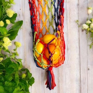 Boho Macrame Rainbow Fruit / Vegetable Hanging Storage, Wall Baskets ...