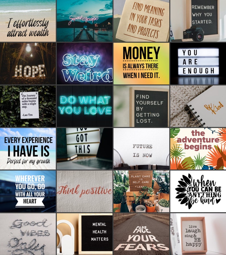 Inspirational Phrases Wall Collage Kit | 115 Pictures Digital Download ...