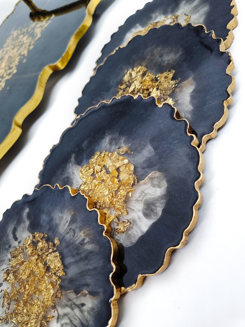Gorgeous Luxury Black and Gold Resin Art Set | Resin Serving Tray With ...