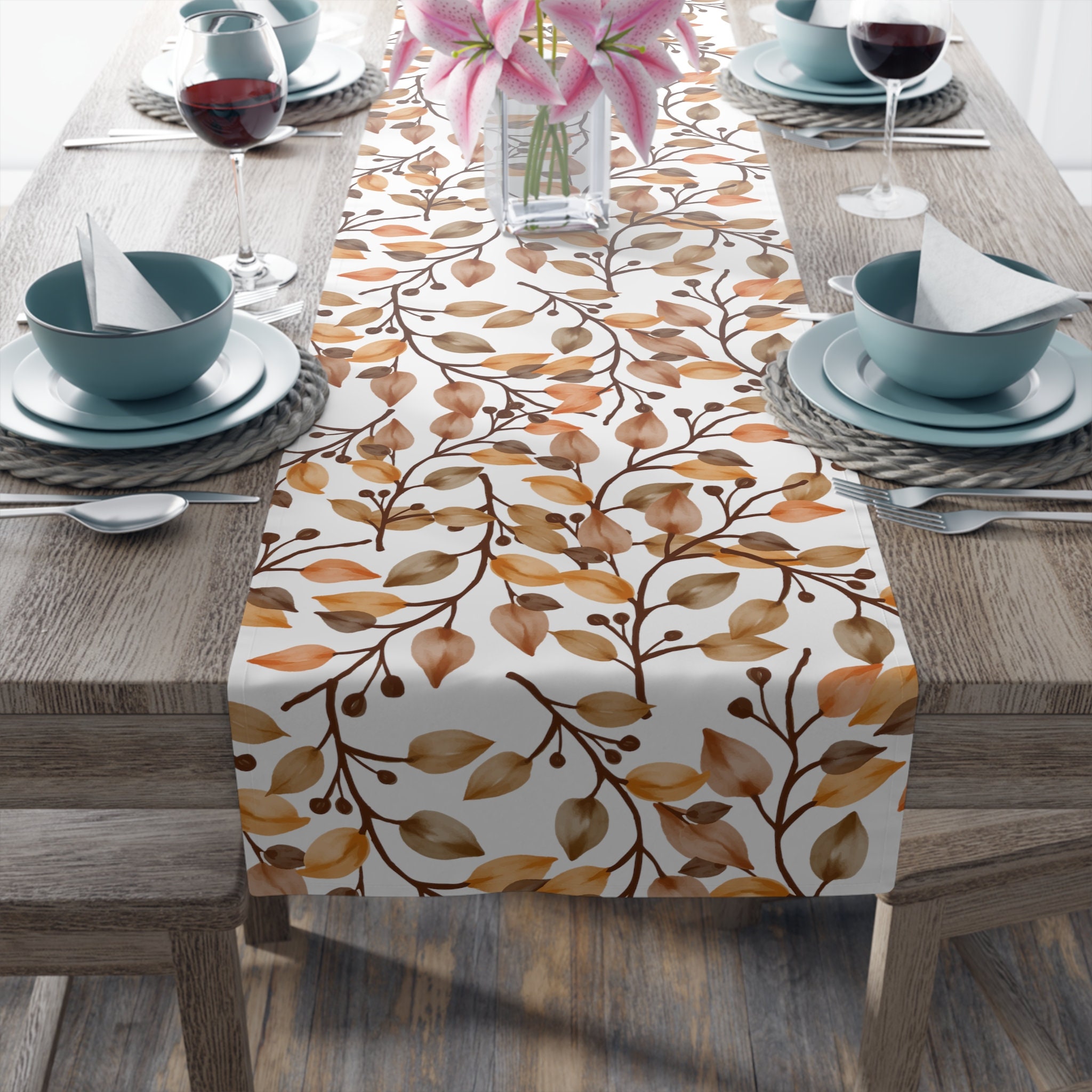 Fall Table Runner, Thanksgiving Table Runner, Fall Leaves Print, Autumn ...