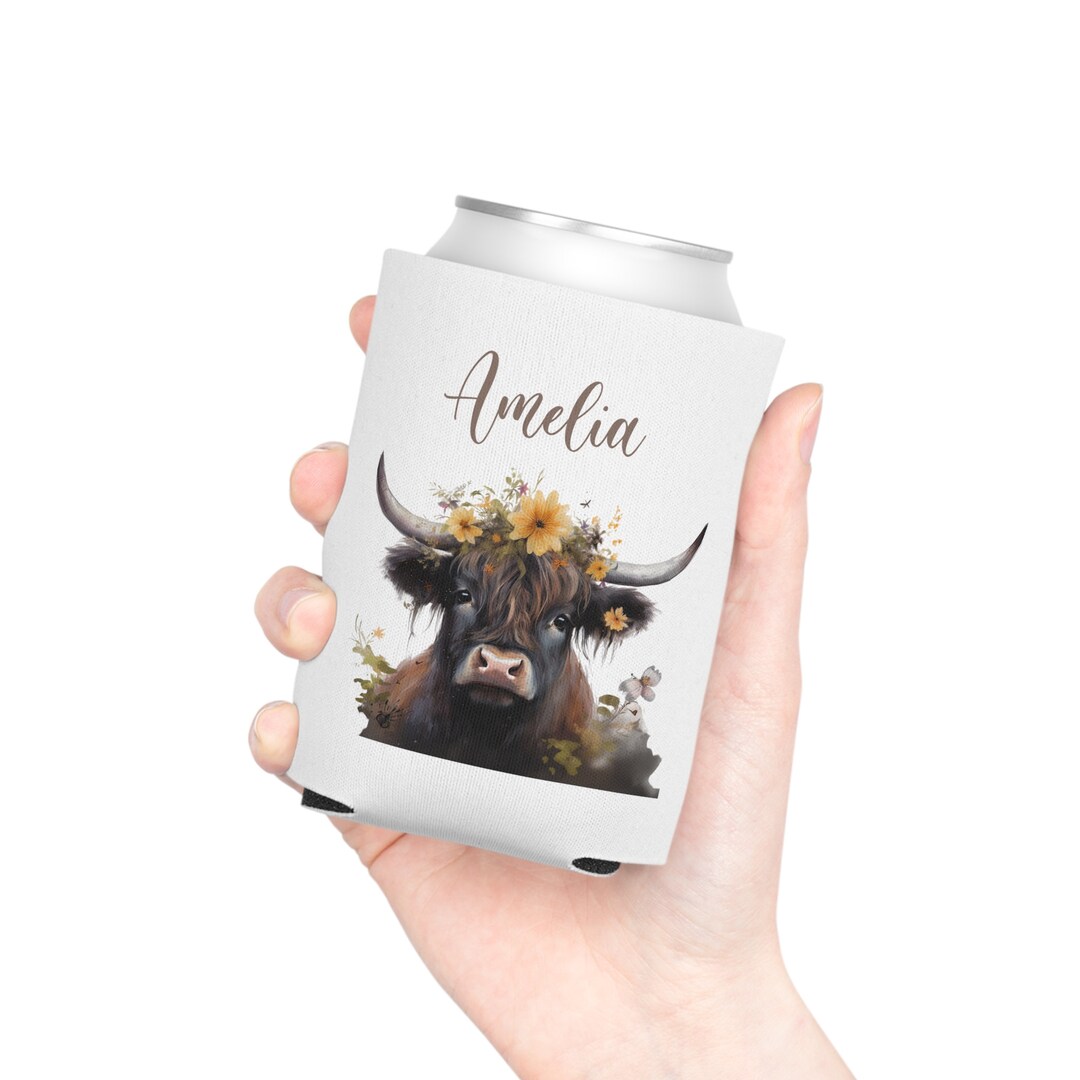 Highland Cow Can Cooler, Cow Drink Sleeve, Personalized Can Cooler ...