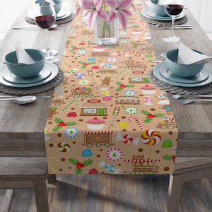 Christmas Table Runner, Gingerbread Man Table Decor, Candy Cane Table ...