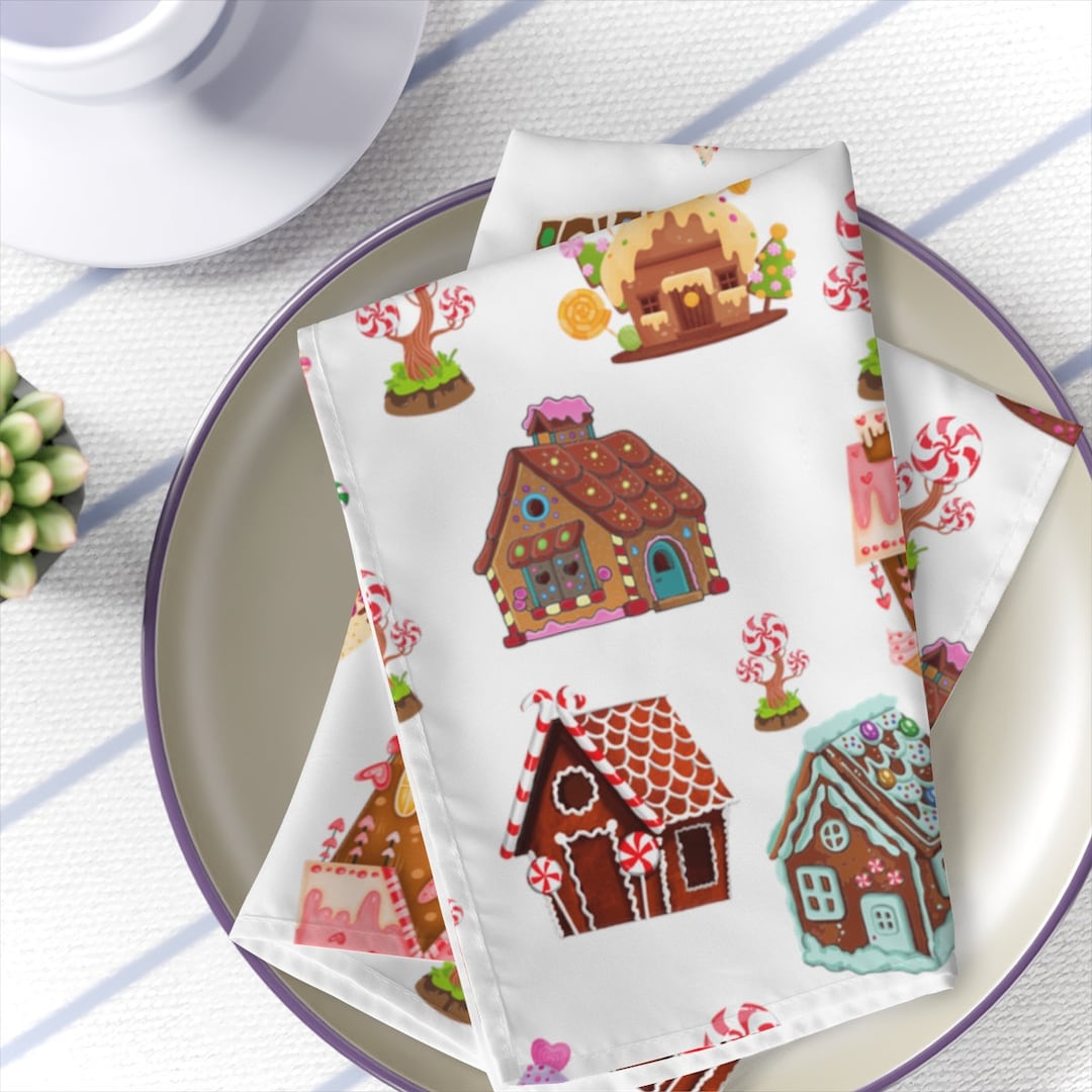 Gingerbread House Napkins, Christmas Napkins, Set of 4 Cloth Napkins ...