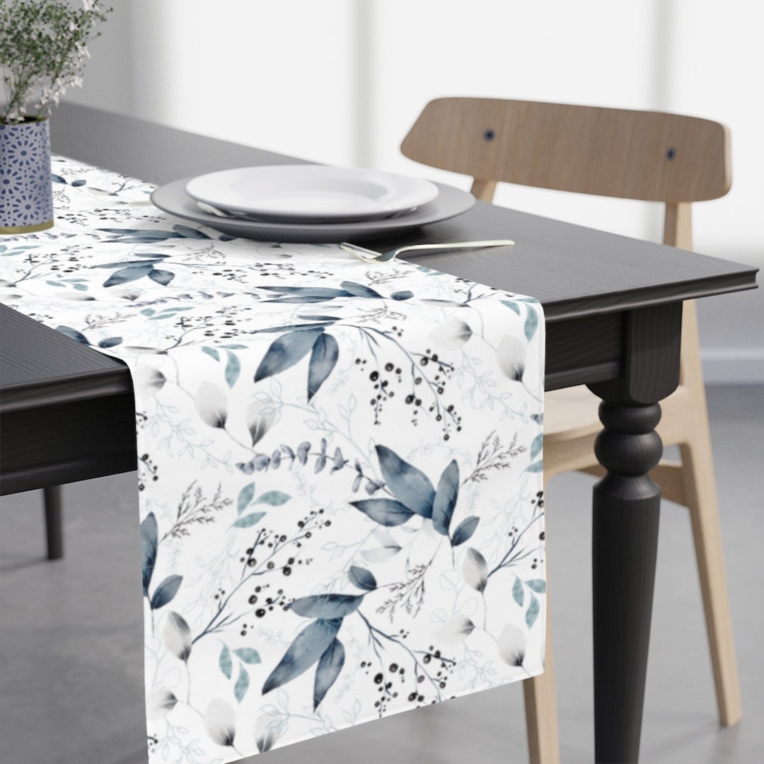 Winter Table Runner, Floral Table Runner, Winter Decor, Blue Flower ...