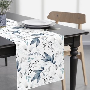 Winter Table Runner, Floral Table Runner, Winter Decor, Blue Flower Decor, Housewarming Gift ...