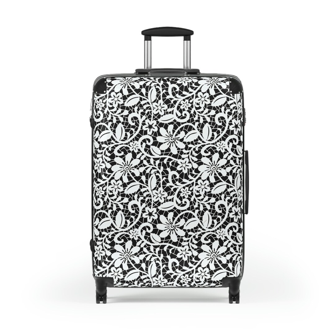 Floral Suitcase, Custom Luggage, Black and White Suitcase, Gift for ...