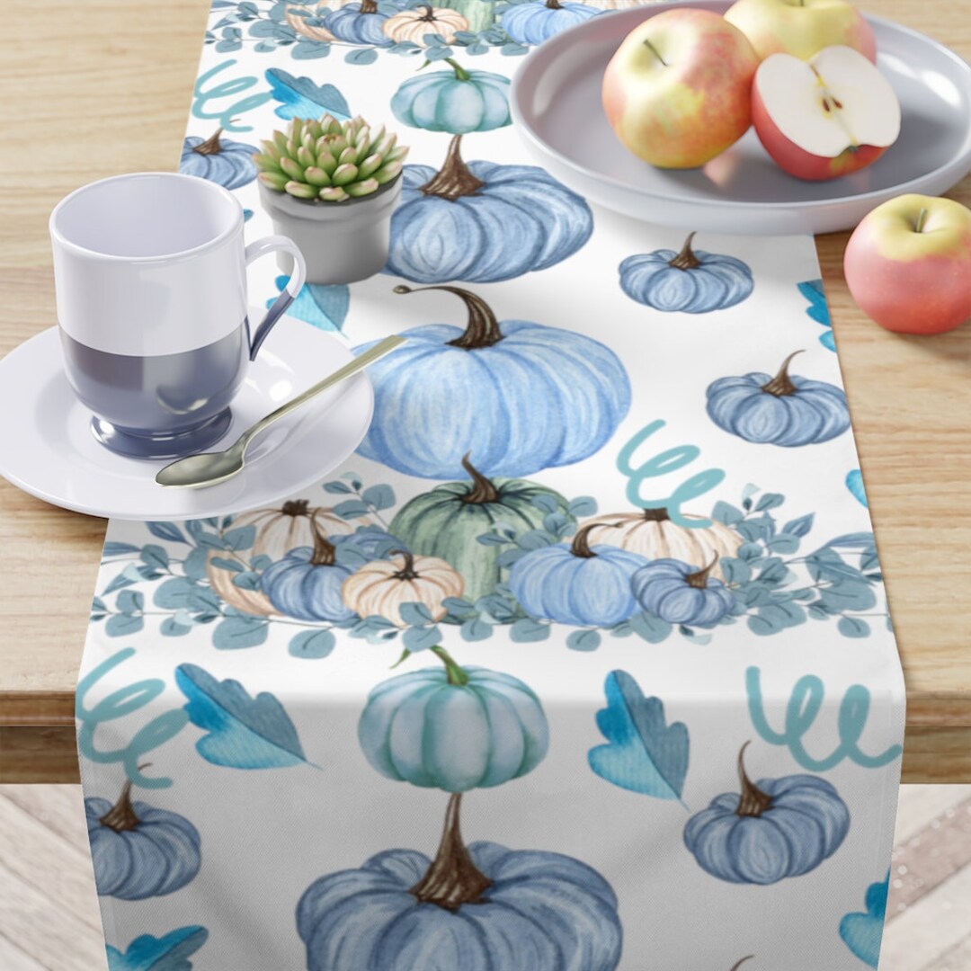Fall Table Runner, Blue Pumpkin Table Runner, Thanksgiving Table Decor ...