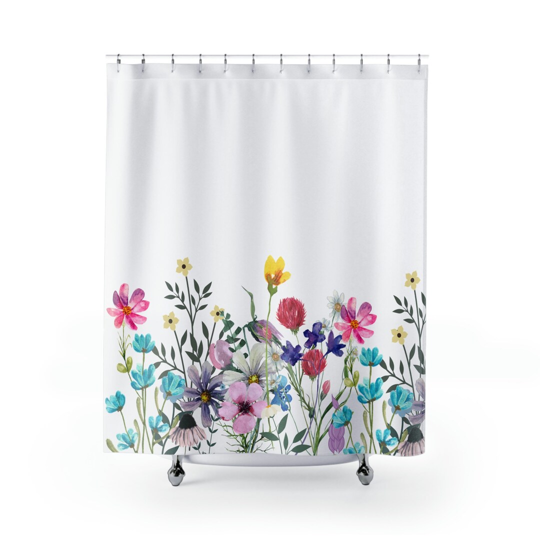 Spring Shower Curtain, Flower Bathroom Decor, Floral Shower Curtain ...