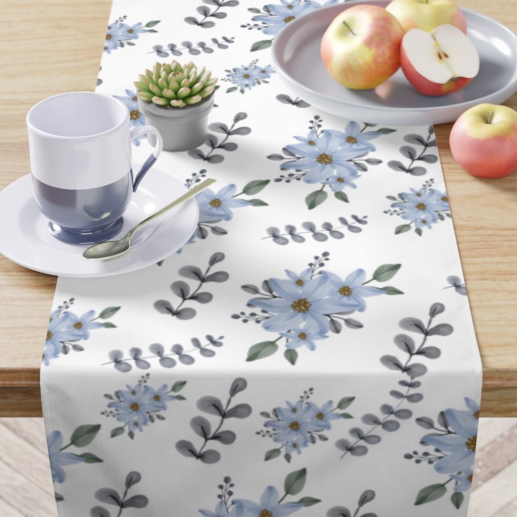 Blue Flower Table Runner Blue Table Runner Mothers Day Gift - Etsy