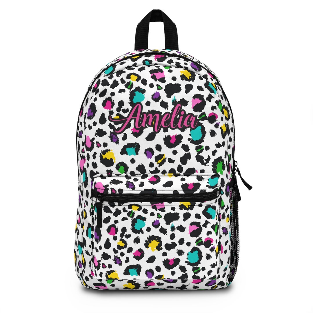 Leopard Print Backpack, Personalized Bookbag, Rainbow Backpack, Girl's ...