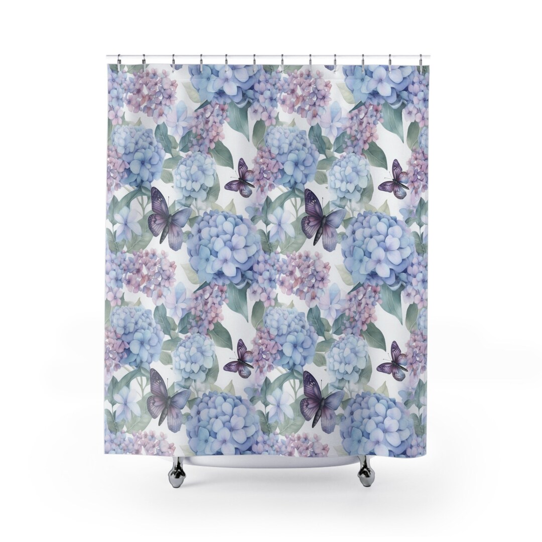 Hydrangea Shower Curtain, Floral Shower Curtain, Blue Bath Decor ...