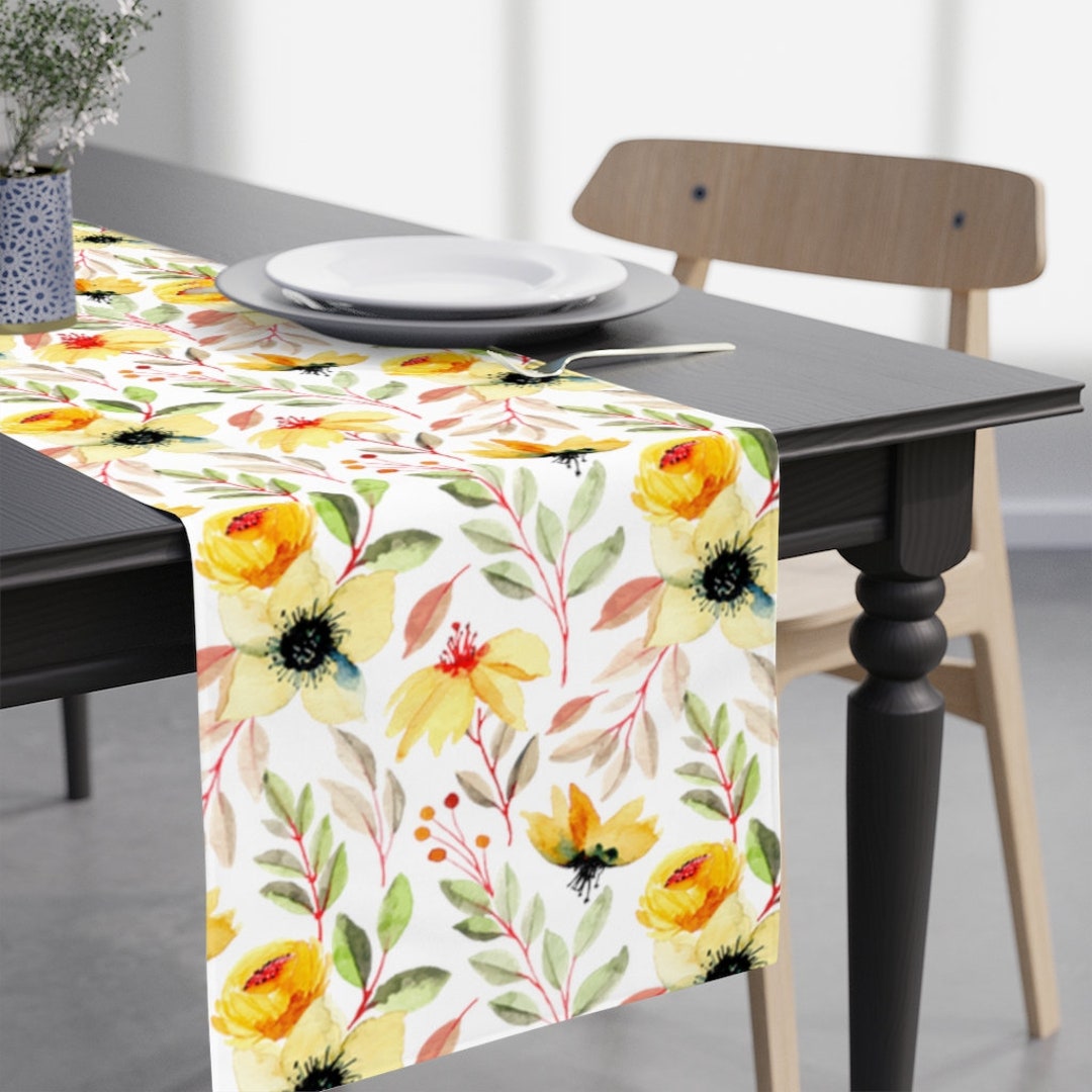 Spring Flower Table Runner, Yellow Floral Table Runner, Housewarming ...