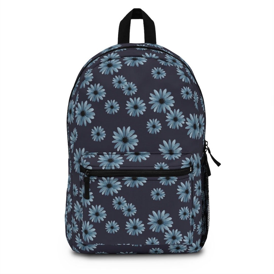 Blue Floral Backpack, Girl's School Bookbag, Navy Blue Backpack, Girls ...