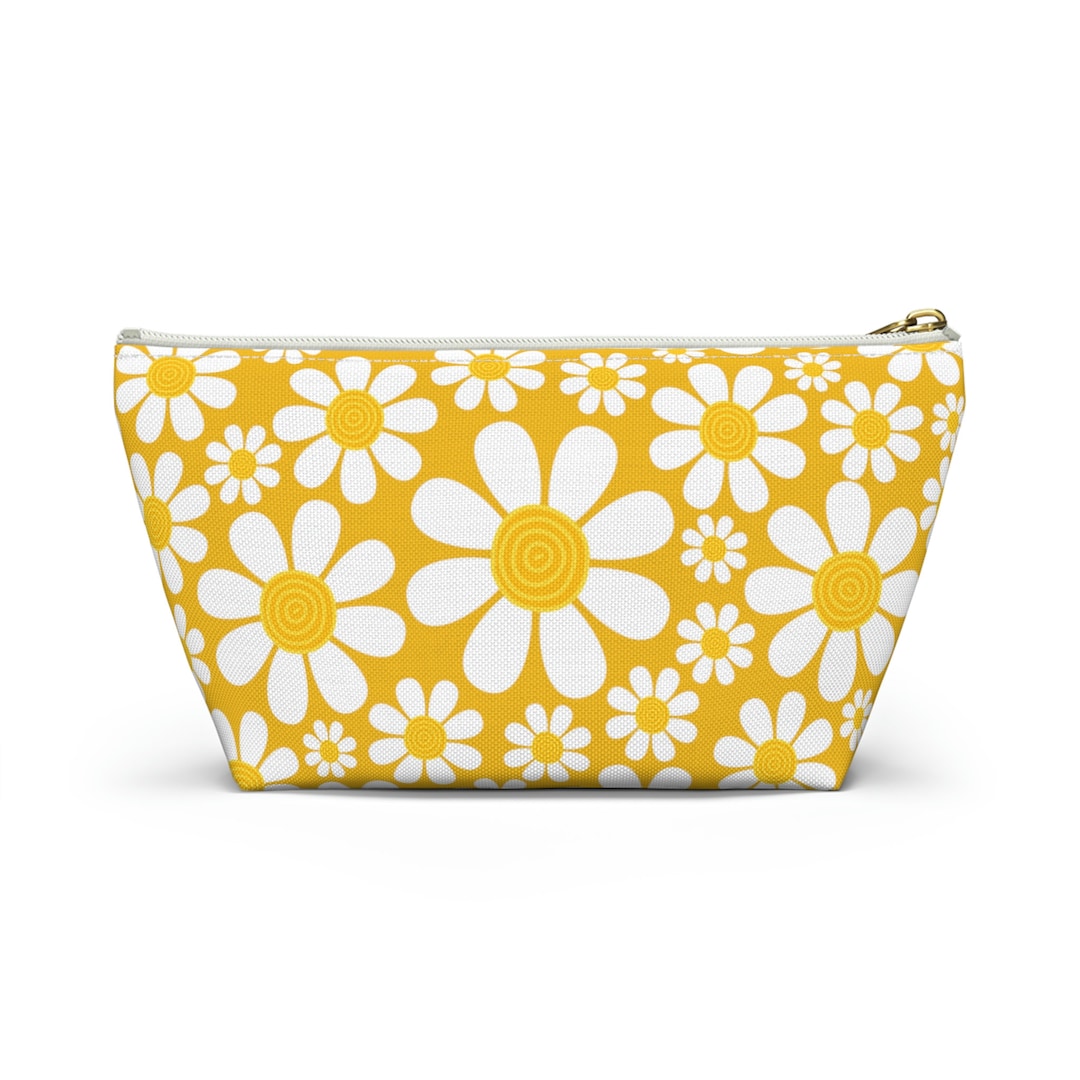 Daisy Makeup Bag, Yellow Floral Cosmetic Bag, Daisy Travel Bag, Daisy ...