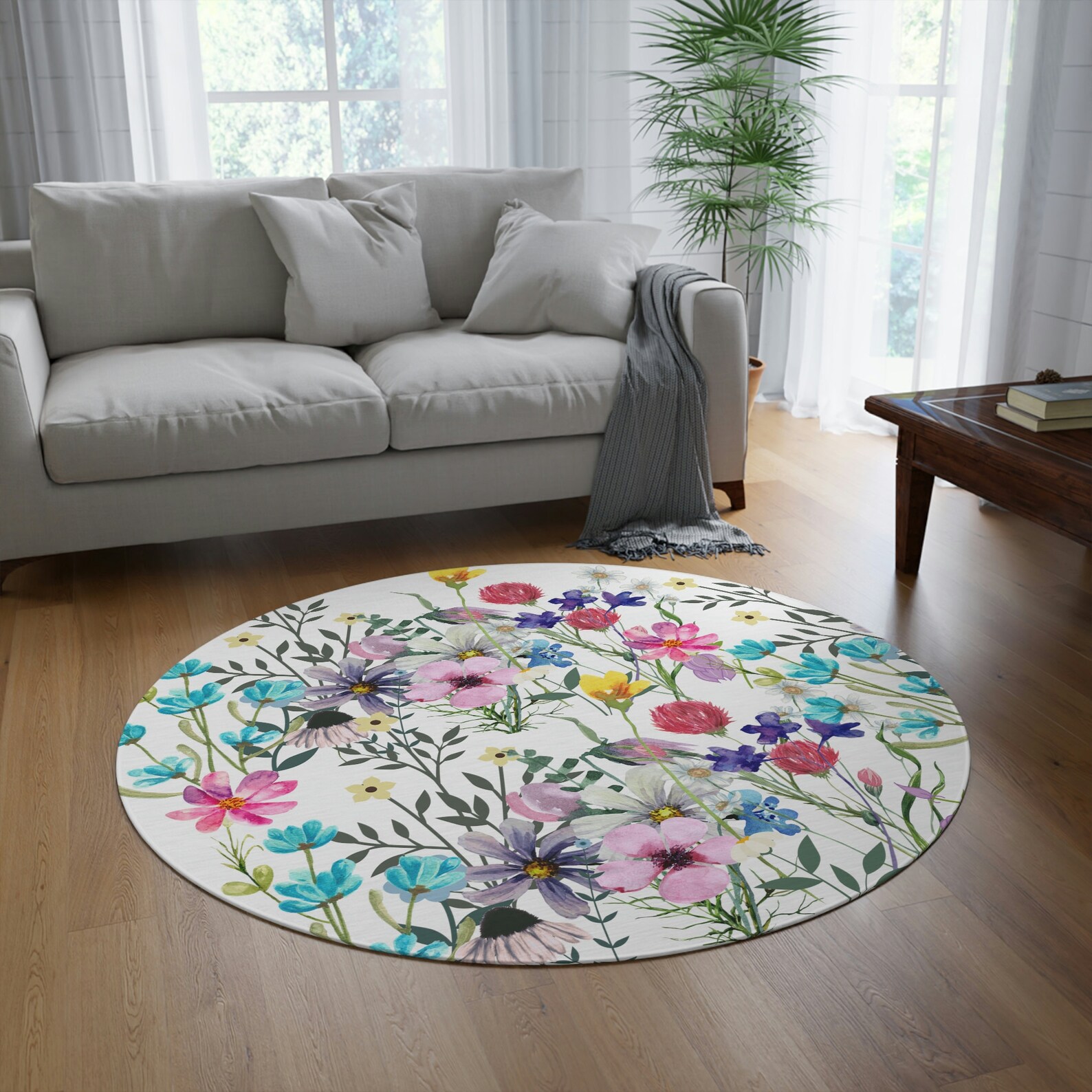 Wildflower Rug, Spring Round Rug, Spring Decor, Floral Rug, Wildflower ...