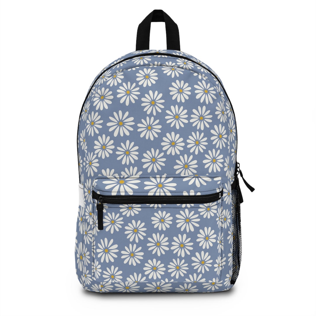 Daisy Backpack, Floral Bookbag, Girl's School Bag, Blue Floral Backpack ...