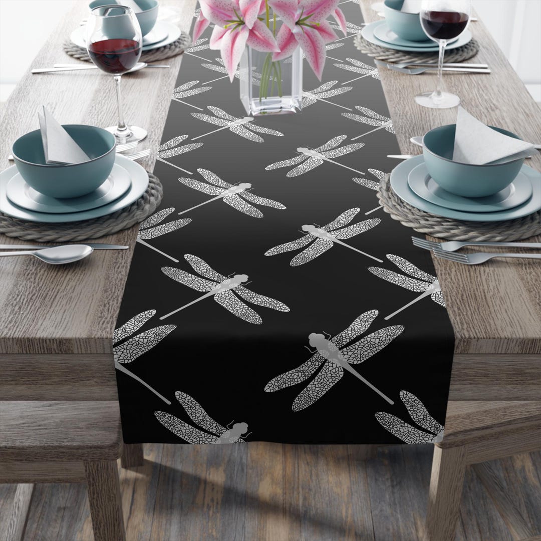 Dragonfly Table Runner, Black Table Runner. Dragonfly Decor ...