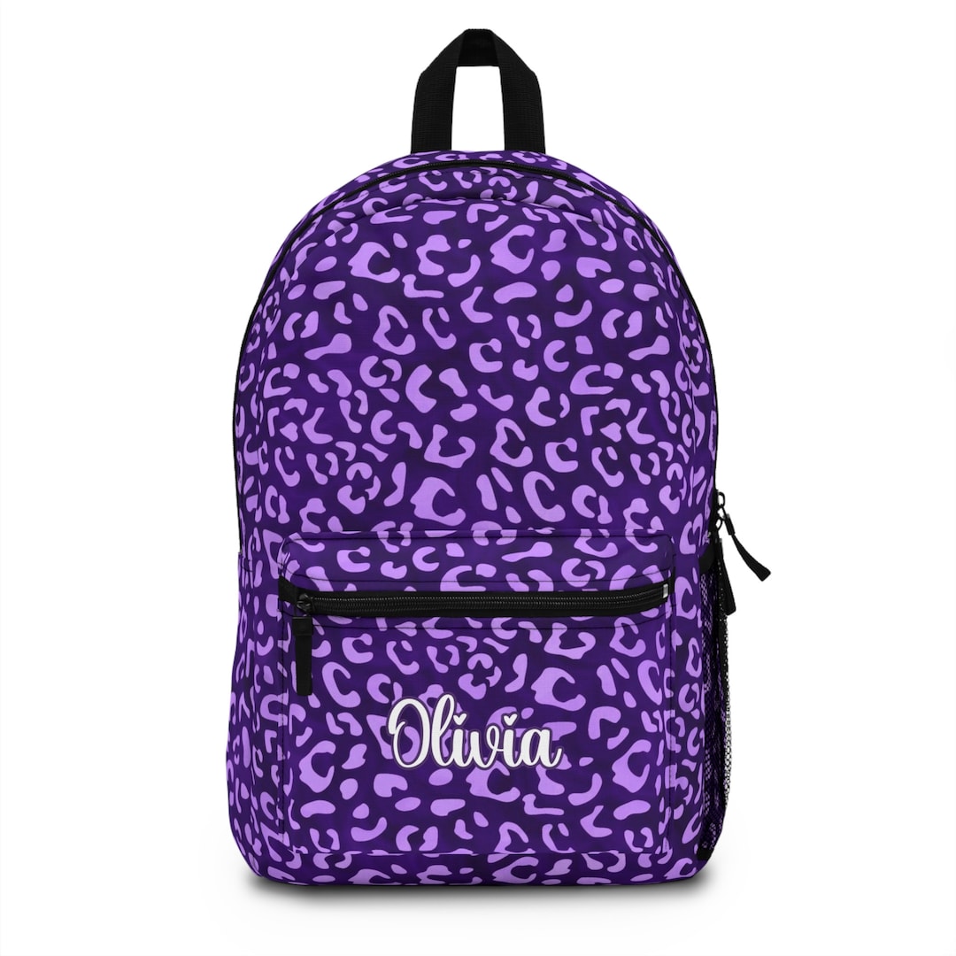 Personalized Leopard Print Backpack, Purple Leopard Print, Girl's ...