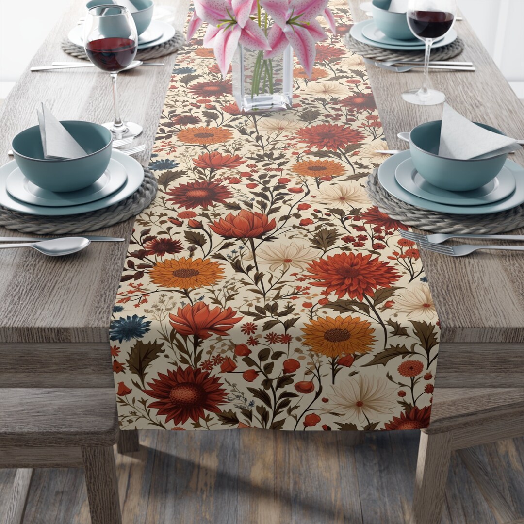Fall Table Runner, Orange Floral Table Runner, Thanksgiving Table ...