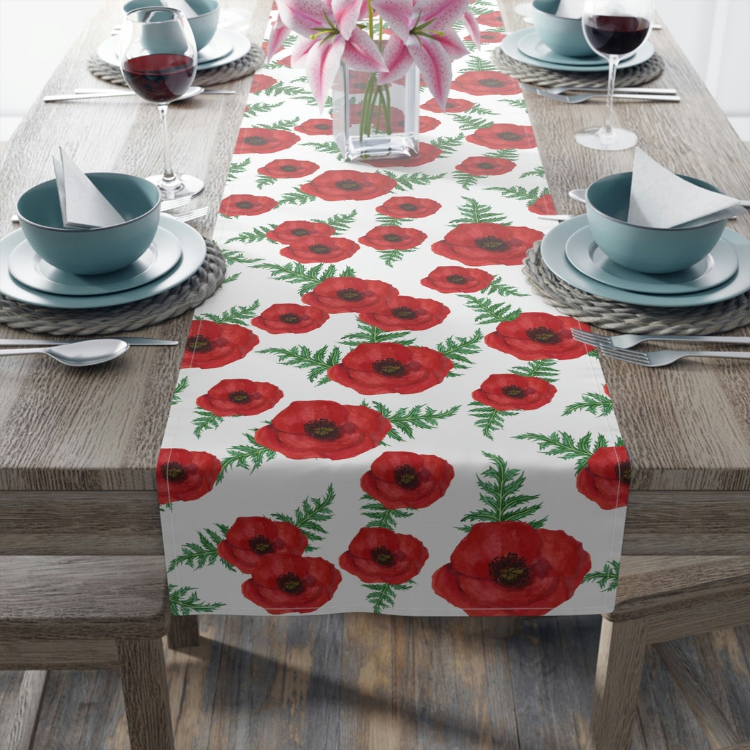 Poppy Table Runner, Red Poppy Decor, Floral Table Runner, Veterans Gift ...