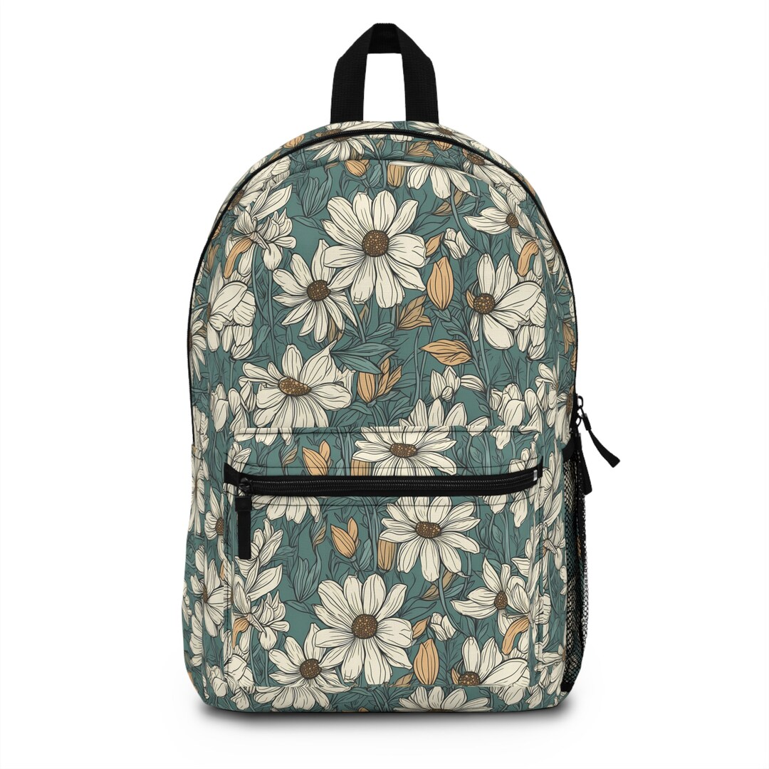 Daisy Backpack, Floral Bookbag, Girl's Back to School Bag, Green Floral ...