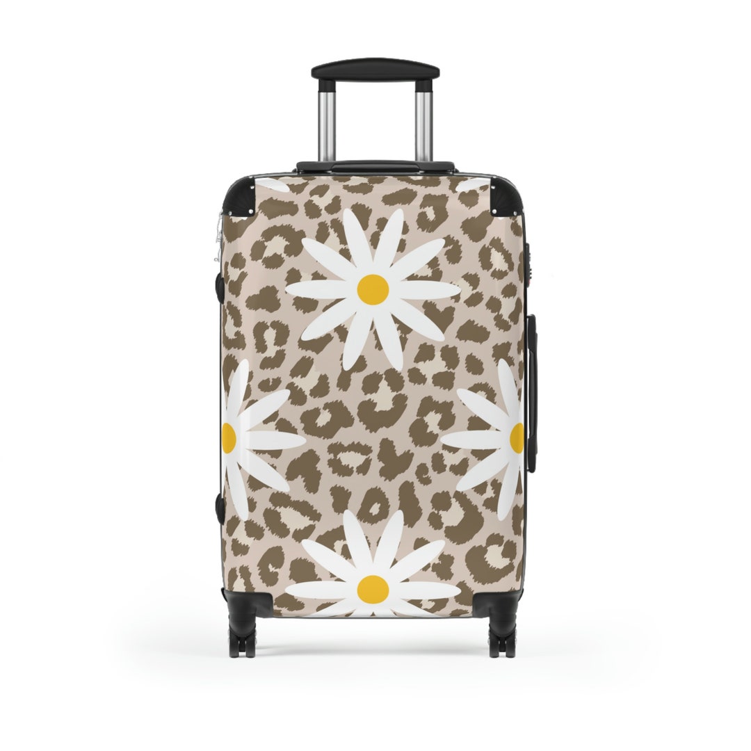 Leopard Print Suitcase, White Daisy Luggage, Wheeled Suitcase, Women's ...