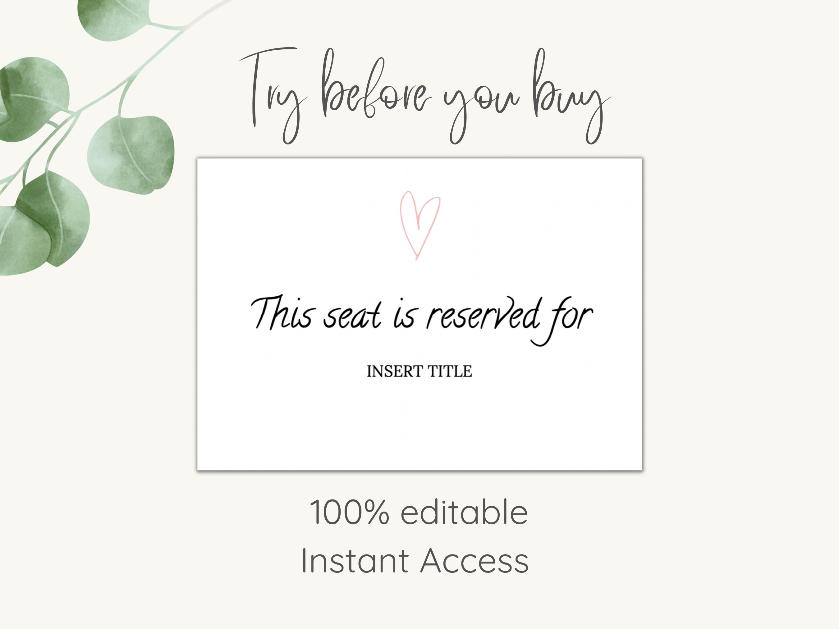 Reserved Seat Sign, Reserved Seat Sign Wedding, Wedding Reserved Seat ...