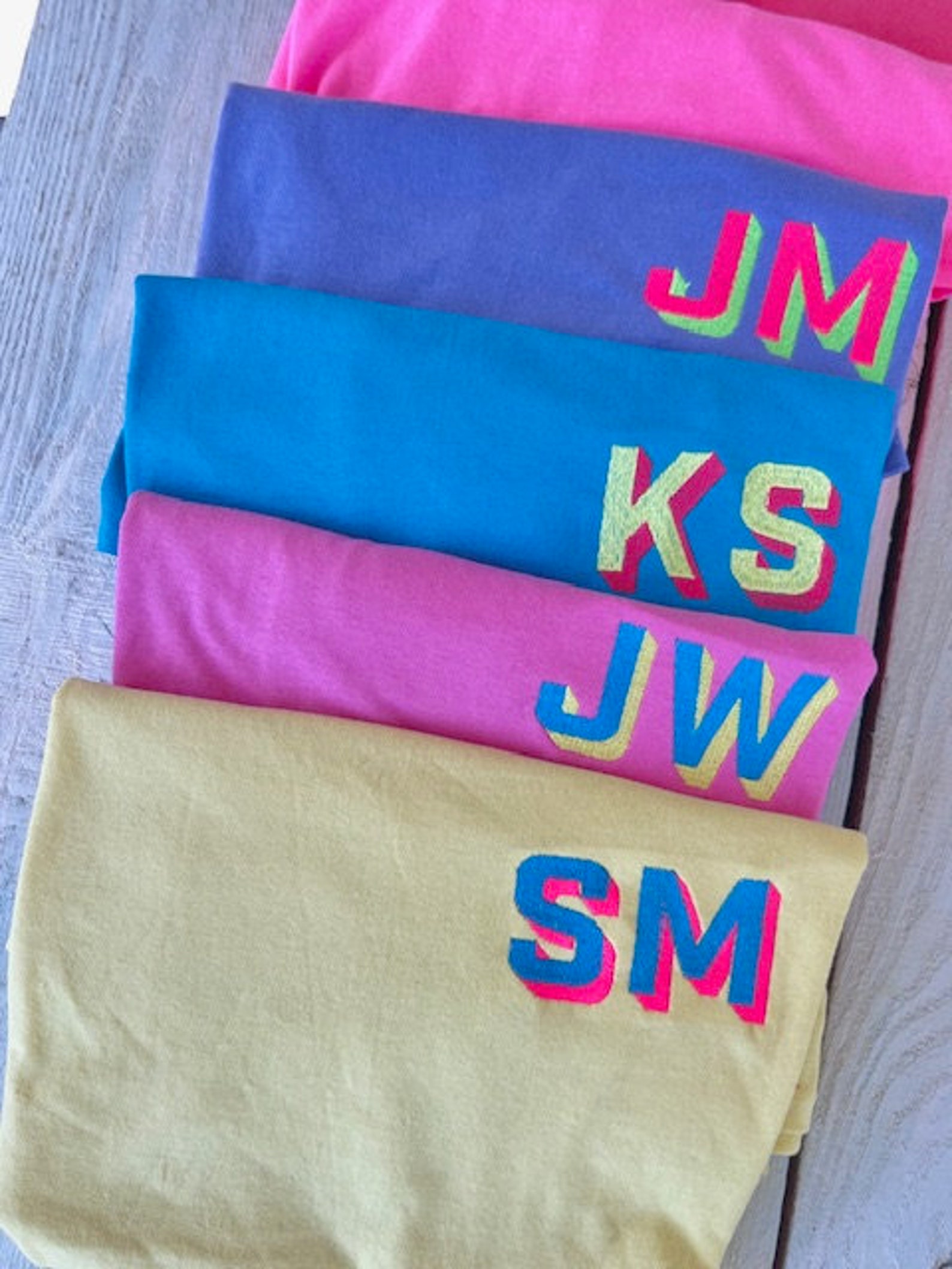 Youth Neon Shadow Block Monogram T-shirt, Neon Embroidered Monogram ...