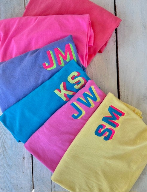 Youth Neon Shadow Block Monogram T-shirt, Neon Embroidered Monogram ...