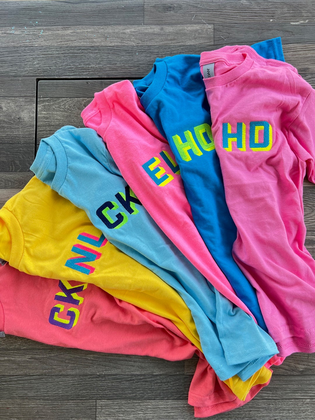 Youth Neon Shadow Block Monogram T-shirt, Neon Embroidered Monogram ...