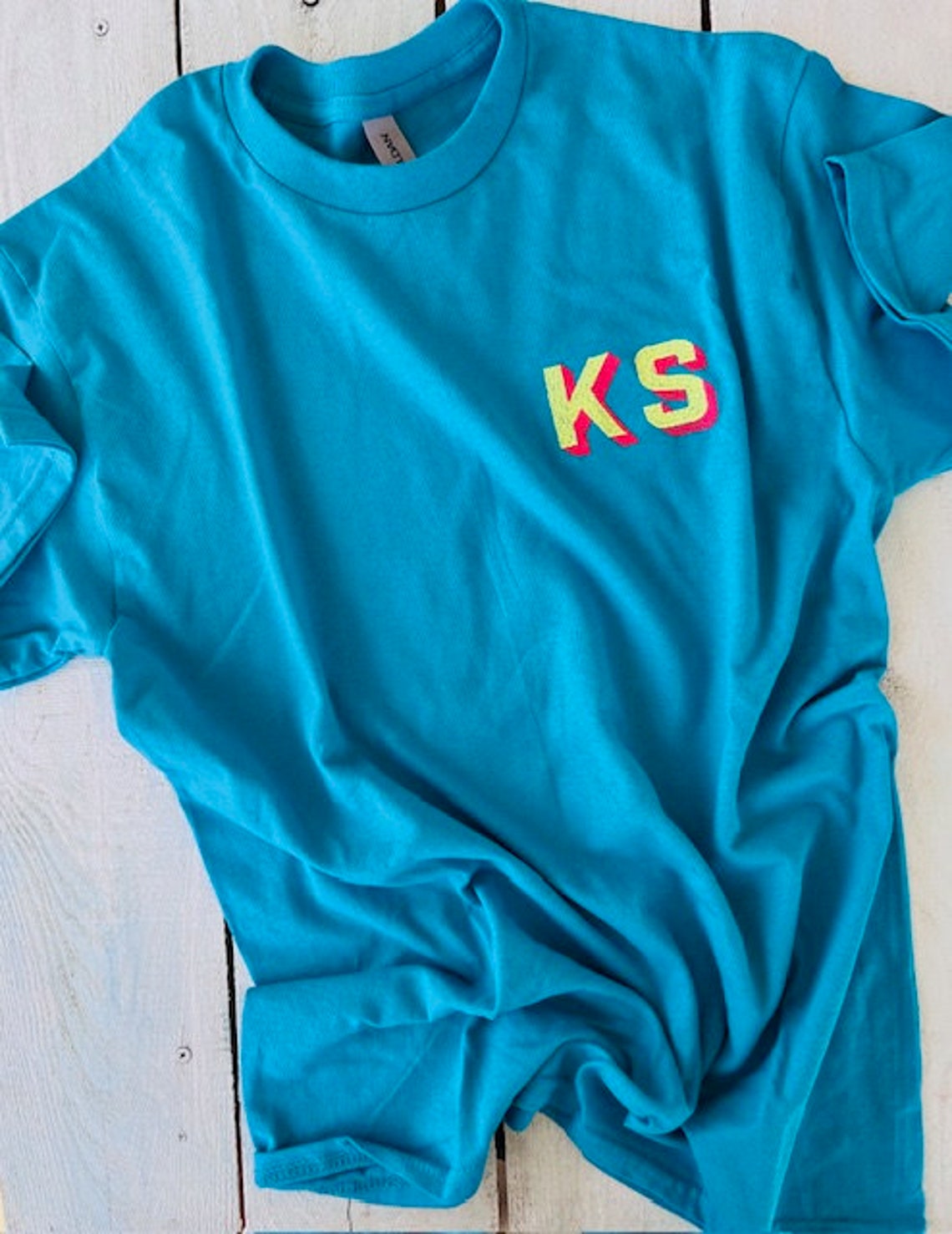 Youth Neon Shadow Block Monogram T-shirt, Neon Embroidered Monogram ...