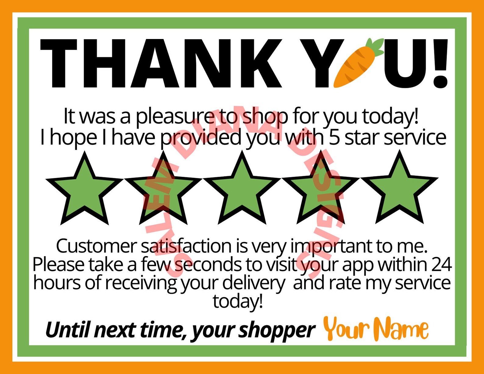 Thank You Card for Customer Orders Printable, Delivery Driver, Thank ...