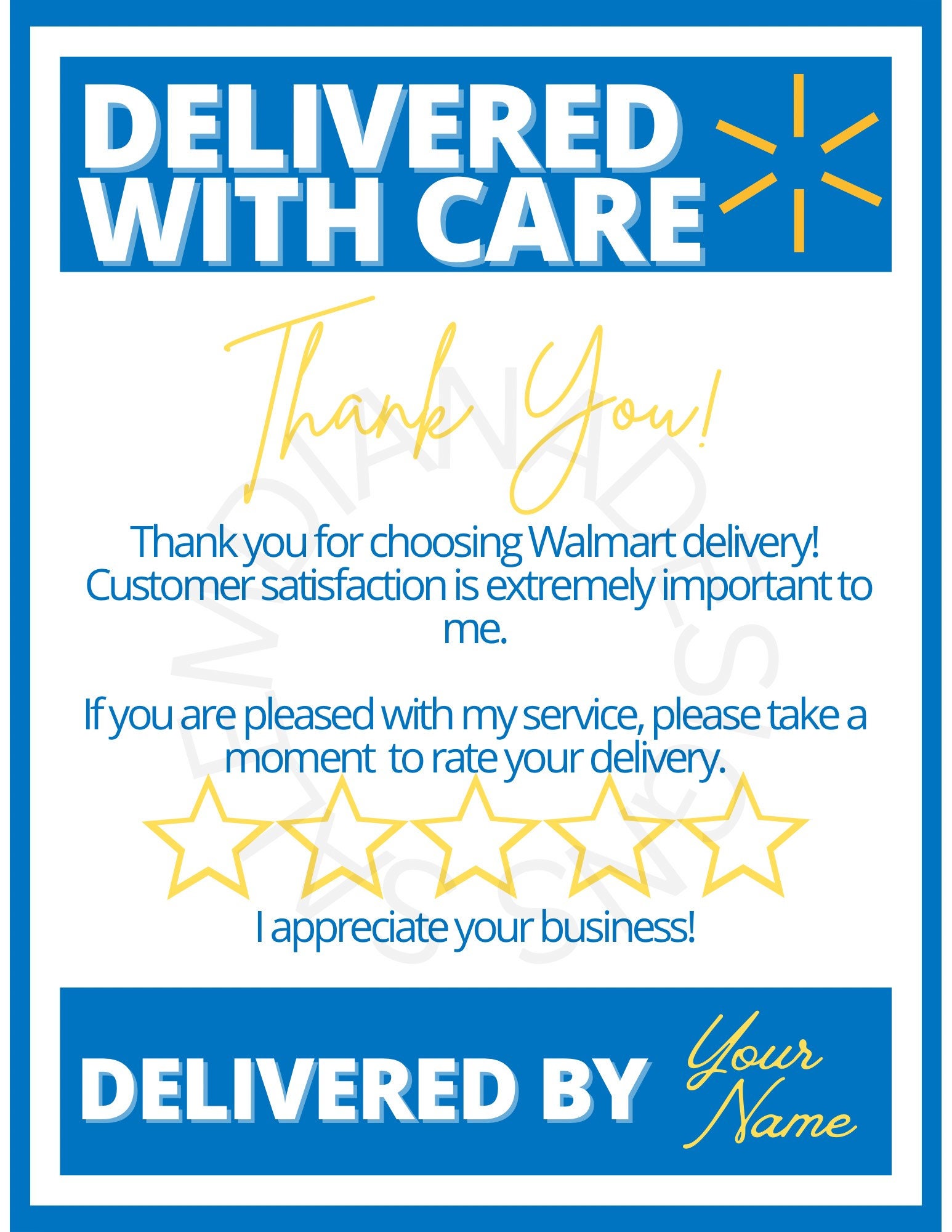 Thank You Card for Customer Orders Printable, Delivery Driver, Thank ...