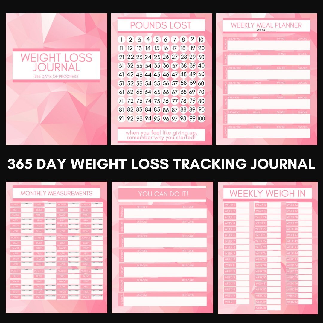 Pink Weight Loss Journal Fitness Health Tracker Goals Meal Planner Self ...