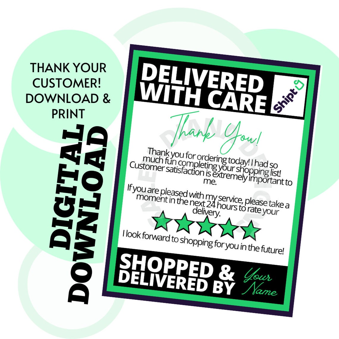 Thank You Card for Customer Orders Printable Delivery Driver - Etsy