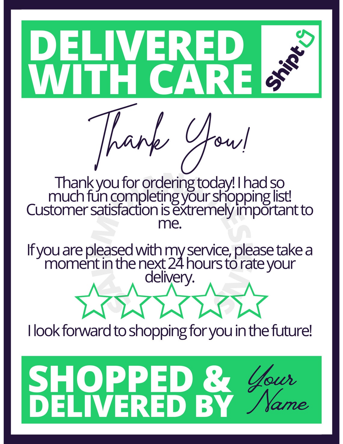 Thank You Card for Customer Orders Printable Delivery Driver - Etsy