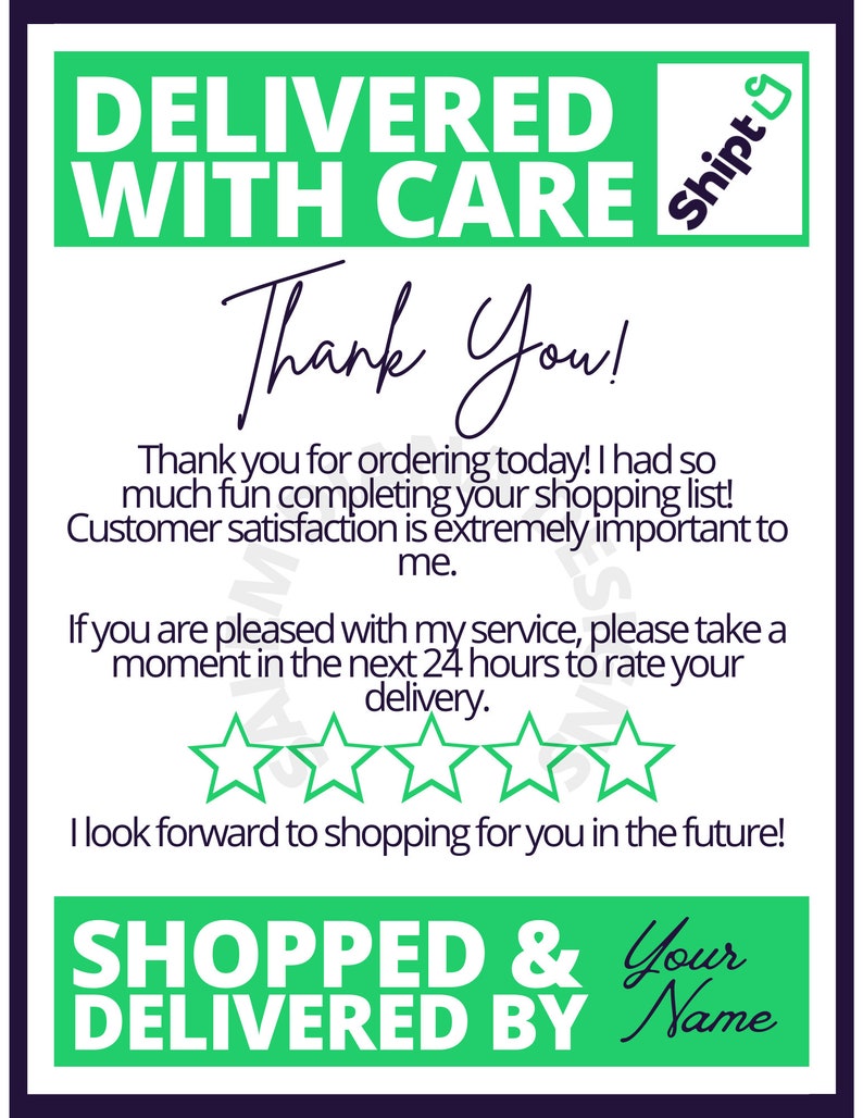 Thank You Card for Customer Orders Printable Delivery Driver - Etsy