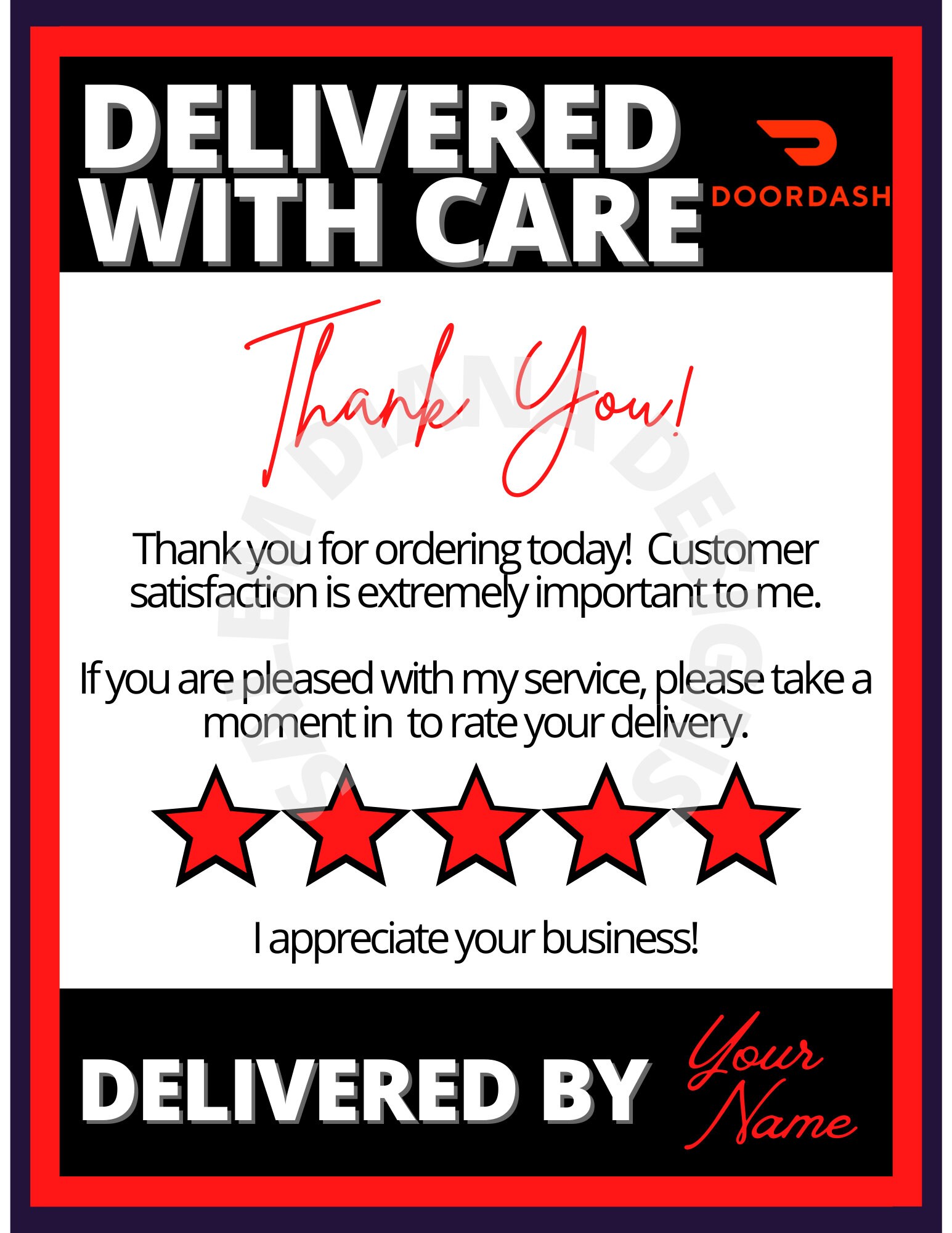 Thank You Card for Customer Orders Printable Delivery Driver - Etsy