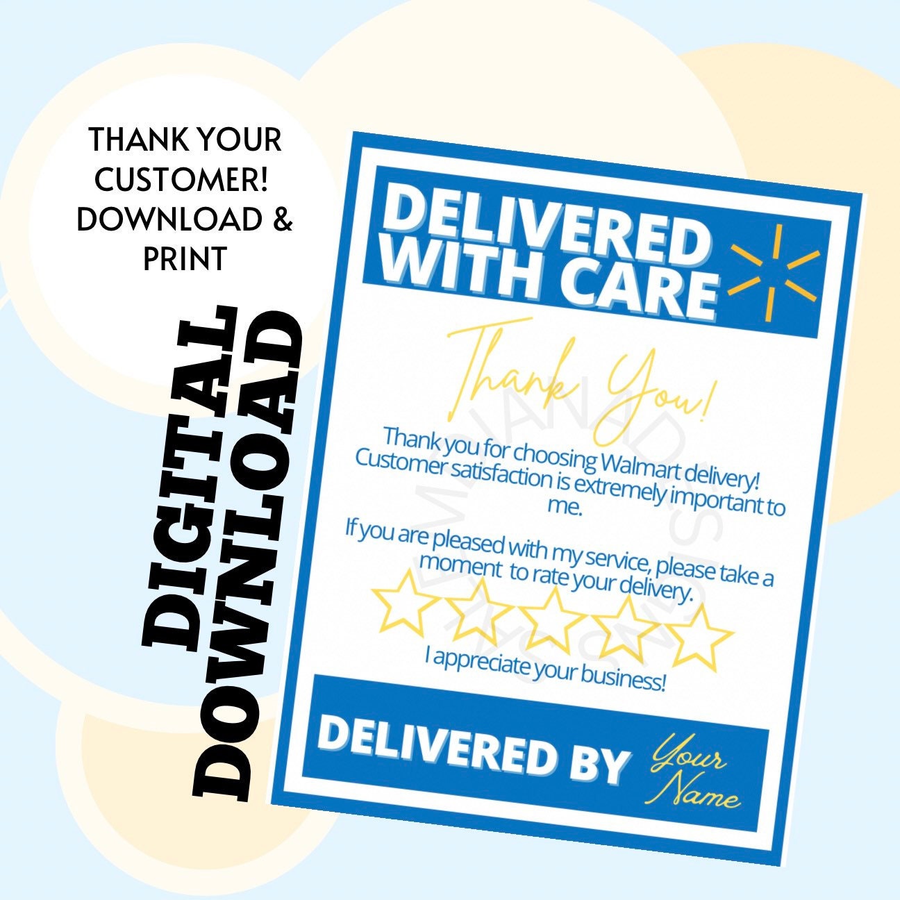 Thank You Card for Customer Orders Printable, Delivery Driver, Thank ...