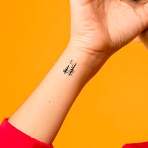 2 Trees Moon Temporary Tattoo / Minimalist Trees Tattoo - Etsy