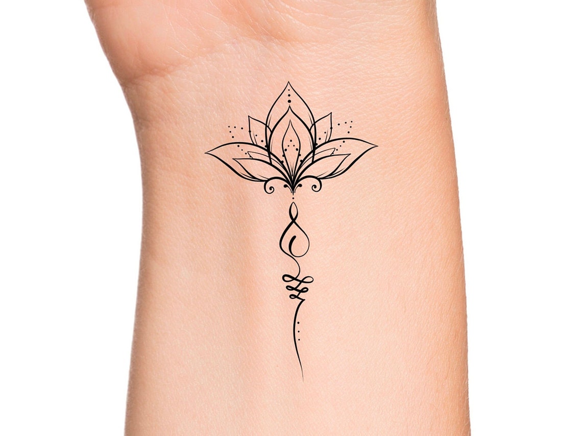 Unalome Lotus Flower Temporary Tattoo - Etsy