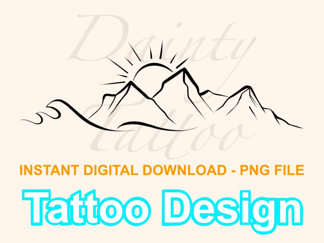 Mountain Sun Wave Tattoo Design Digital Download PNG - Etsy