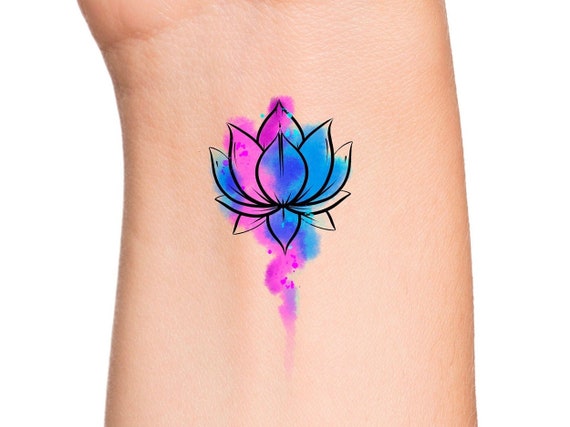 Lotus Temporary Tattoo / Watercolor Floral Tattoo / Flower | Etsy