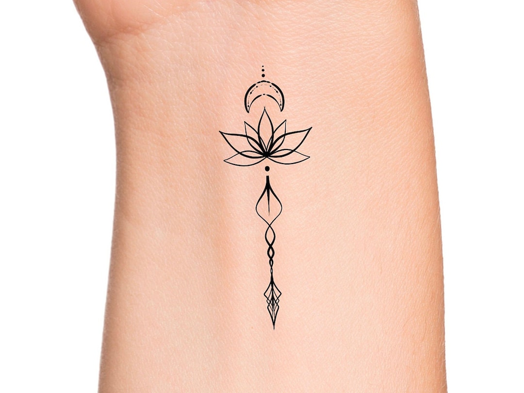Arrow Lotus Crescent Moon Temporary Tattoo - Etsy